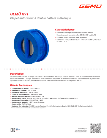 Gemu R91 Metal dual plate check valve Fiche technique | Manualzz