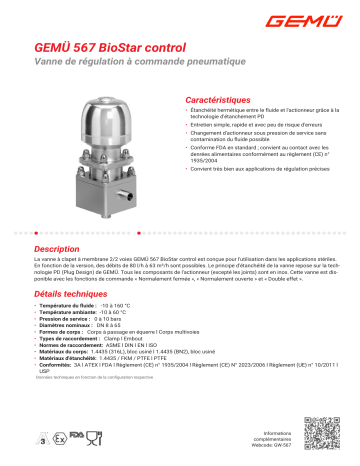 Gemu 567 BioStar control Aseptic control valve for low flow rates Fiche ...