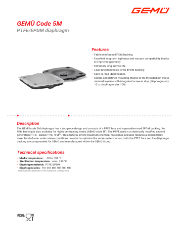 Gemu Code 5M PTFE/EPDM diaphragm Datasheet | Manualzz