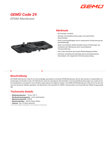 Gemu Code 29 EPDM diaphragm Datenblatt | Manualzz