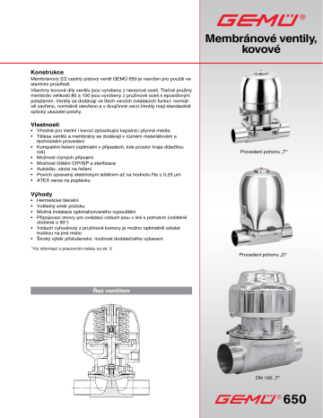 Gemu 650 BioStar Pneumatically operated diaphragm valve Dátový hárok ...