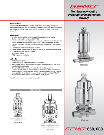 Gemu 658 Pneumatically operated diaphragm valve Dátový hárok | Manualzz