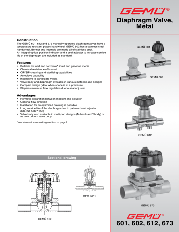 Gemu 601 Manually operated diaphragm valve Datasheet | Manualzz