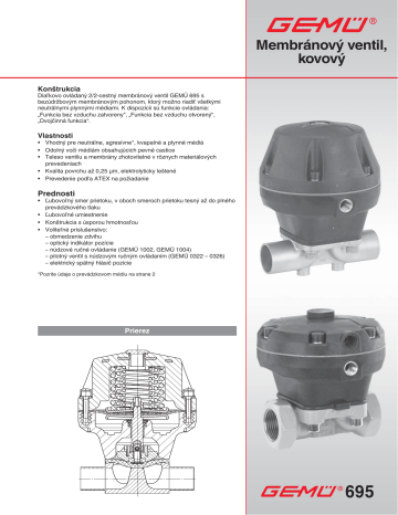 Gemu 695 Pneumatically operated diaphragm valve Dátový hárok | Manualzz