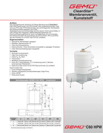 Gemu C60 CleanStar Pneumatically operated diaphragm valve Datasheet ...