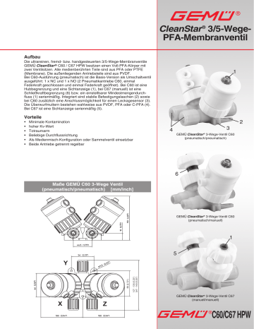 Gemu C60 CleanStar Pneumatically operated diaphragm valve Datenblatt ...
