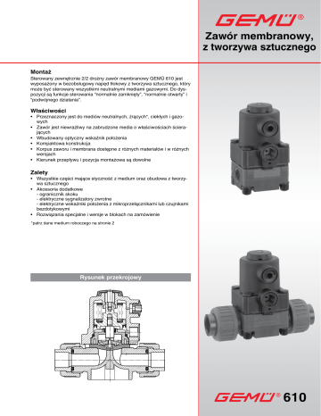 Gemu 610 Pneumatically operated diaphragm valve Karta katalogowa | Manualzz