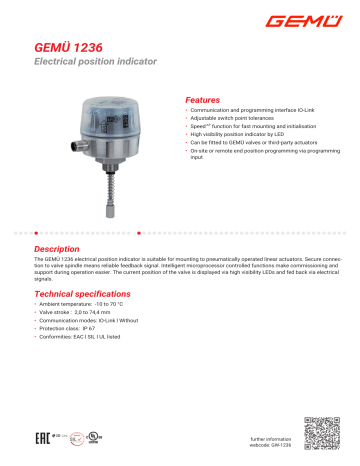 Gemu 1236 Electrical position indicator Datasheet | Manualzz