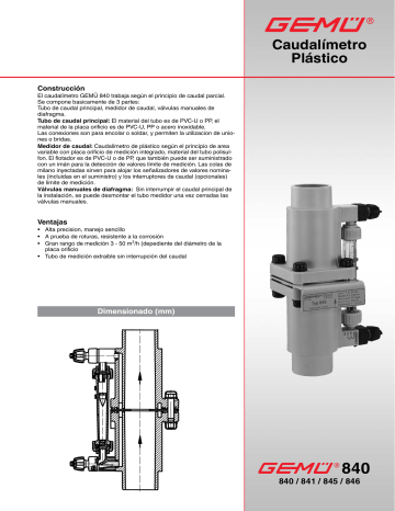 Gemu 840 Variable area flowmeter Ficha de datos | Manualzz