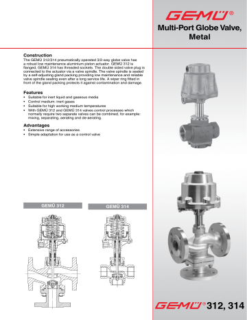 Gemu 312 Pneumatically operated multi-port globe valve Datasheet | Manualzz