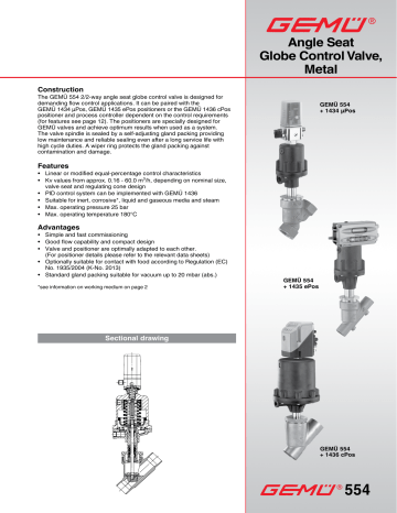 Gemu 554 Pneumatically operated angle seat globe valve Datasheet | Manualzz