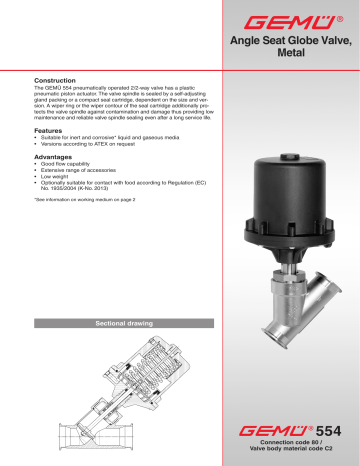 Gemu 554 Pneumatically operated angle seat globe valve Datasheet | Manualzz