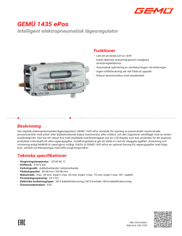 Gemu 1435 ePos Intelligent electro-pneumatic positioner Datablad | Manualzz