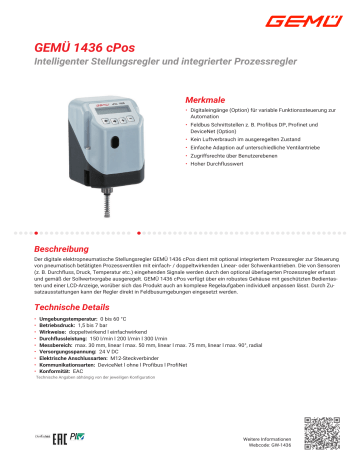 Gemu 1436 cPos Intelligent positioner and integrated process controller ...