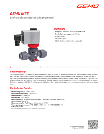 Gemu M75 Electrically operated solenoid valve Datenblatt | Manualzz