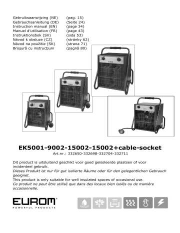 Eurom EK15002, EK15002 + cable, EK9002, EK5001 Návod na obsluhu | Manualzz