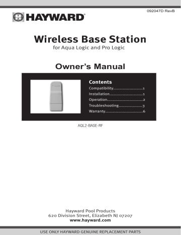 Hayward AquaConnect AQL2-BASE-RF Owner's Manual | Manualzz