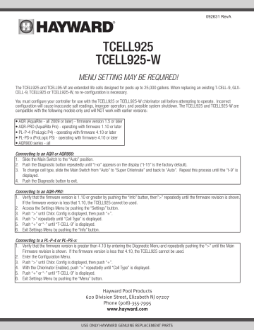 Hayward Turbo Cells TCELL925 Owner's Manual | Manualzz