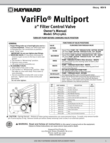 Hayward Vari-Flo SP0715ALL Owner's Manual | Manualzz