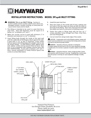 Hayward Inlet Fittings SP1408 Installation Guide | Manualzz