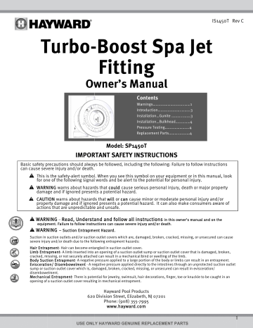 Hayward Turbo-Boost Spa Jet Fitting SP1450T Owner's Manual | Manualzz