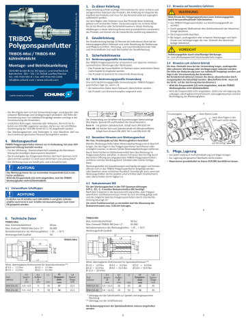 Schunk TRIBOS-RM/-Mini kühlmitteldicht Operating Manual | Manualzz