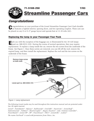 Lionel Streamline Passenger Cars - 7/03 Owner's Manual | Manualzz