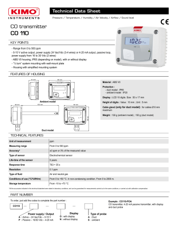 Kimo CO 110 Technical Data Sheet | Manualzz