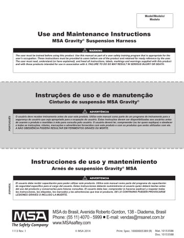 MSA Gravity Use And Maintenance Instructions | Manualzz