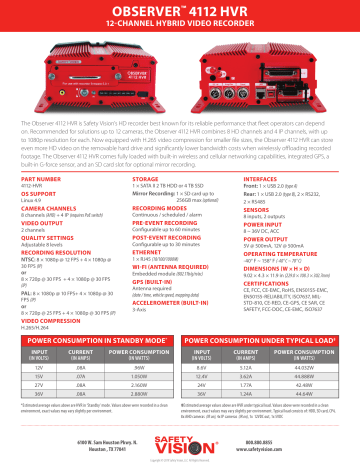 Safety Vision Observer 4112 HVR Specification Sheet | Manualzz