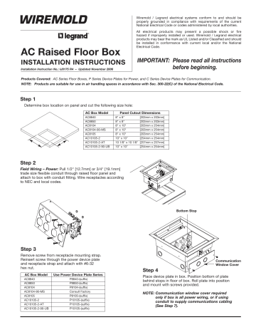 Wiremold Legrand AC Series Installation Instructions | Manualzz