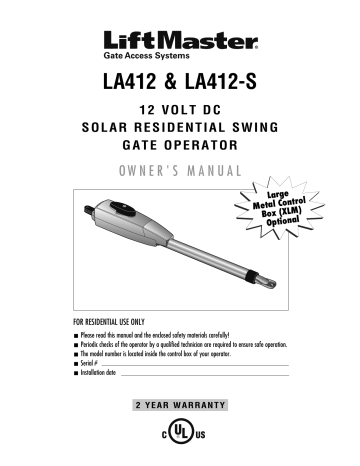 Chamberlain LiftMaster LA412, LiftMaster LA412-S Owner's Manual | Manualzz