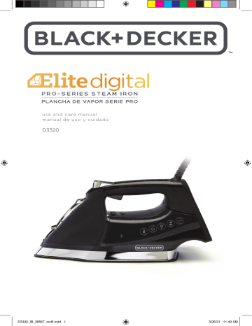 BLACK & DECKER D3320 Elite Digital Pro Series Steam Iron Use and Care ...