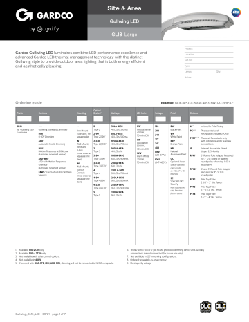 Gardco Gullwing Area Large LED GL18 Specifications | Manualzz
