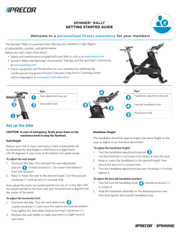 Precor SPINNER RALLY, SPINNER SHIFT Getting Started Manual | Manualzz