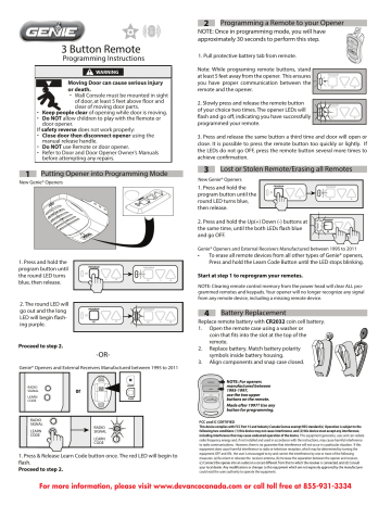 Genie G3T-BX Programming Instructions | Manualzz