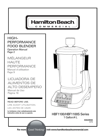 Hamilton Beach HBF1100 Serie, HBF1100S Serie Manual De Uso | Manualzz