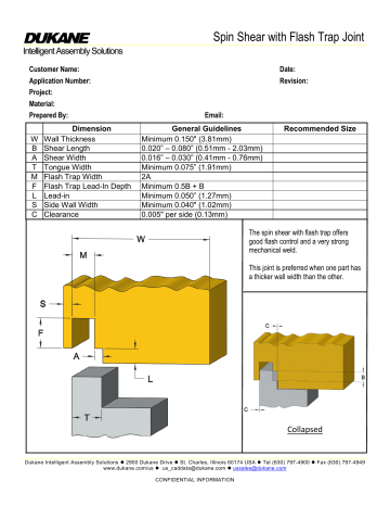 Dukane Spin Shear with Flash Trap Design Guide | Manualzz