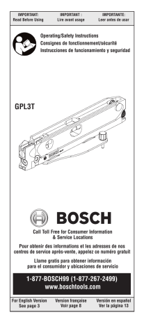 Bosch torpedo 3-point alignment laser - gpl3t, GPL3T User manual | Manualzz