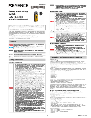 Keyence GS-51PC Safety Interlocking Switch Instruction Manual | Manualzz