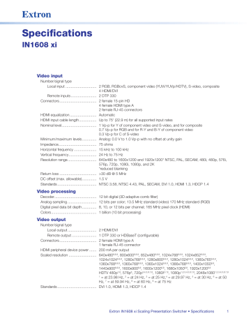Extron IN1608 xi Specifications | Manualzz
