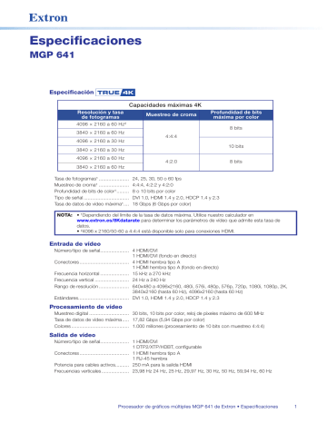 Extron MGP 641 Especificación | Manualzz