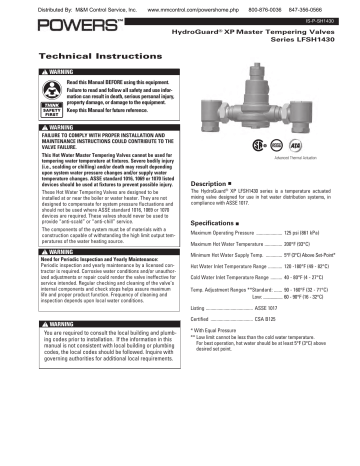 Powers HydroGuard XP Master LFSH1432 Technical Instructions | Manualzz