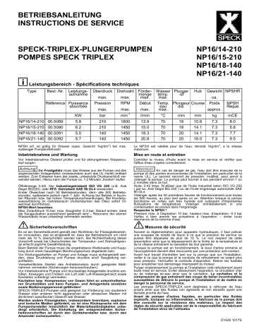 Speck NP16/15-210 Betriebsanleitung | Manualzz