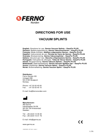 Ferno EasyFix PLUS Arm Splint Directions For Use Manual | Manualzz