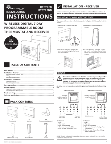 Neomitis RTE7RFBD, RTE7RFD Installation Instructions Manual | Manualzz