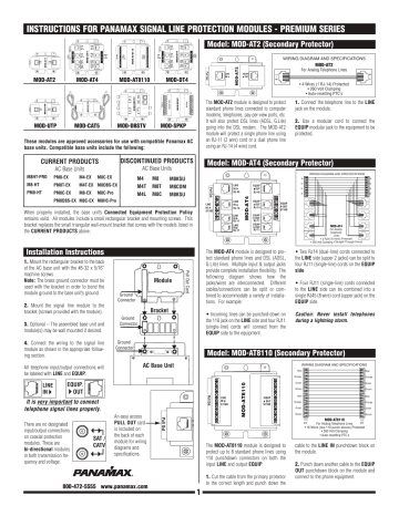 Panamax Signal Line Protection Modules Instructions | Manualzz
