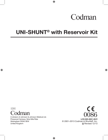 Codman UNI-SHUNT Manual | Manualzz