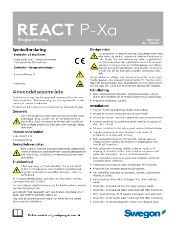 Swegon REACT P-Xa Betjeningsvejledning | Manualzz
