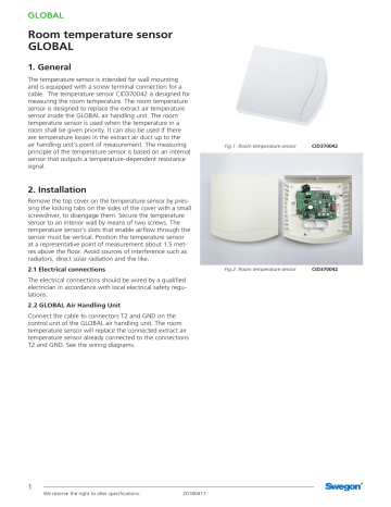 Swegon Room temperature sensor Instructions | Manualzz